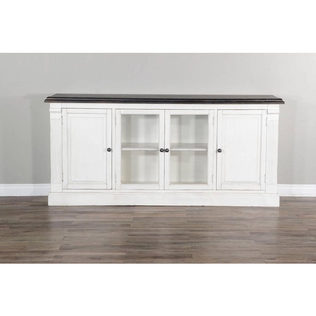 Extra Long Narrow White Tv Stand Media Console Glass Doors | Chairish