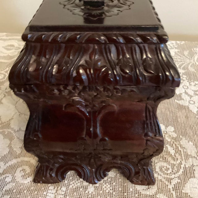 1970s Hand-Carved Victorian Style Wooden Tea Caddy Trinket Box | Chairish