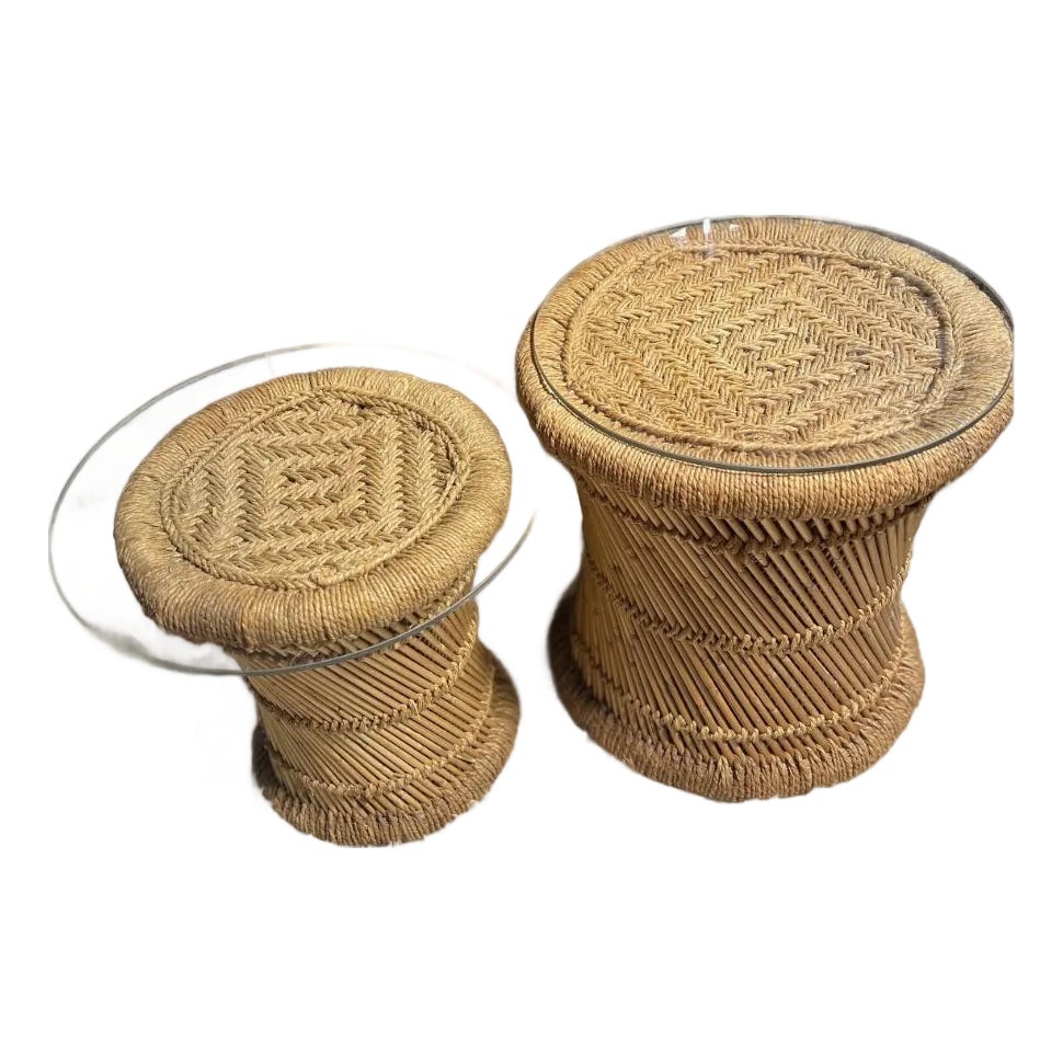 1960s Vintage Mid Century Boho Jute Bamboo Pencil Reed Wicker Nesting ...