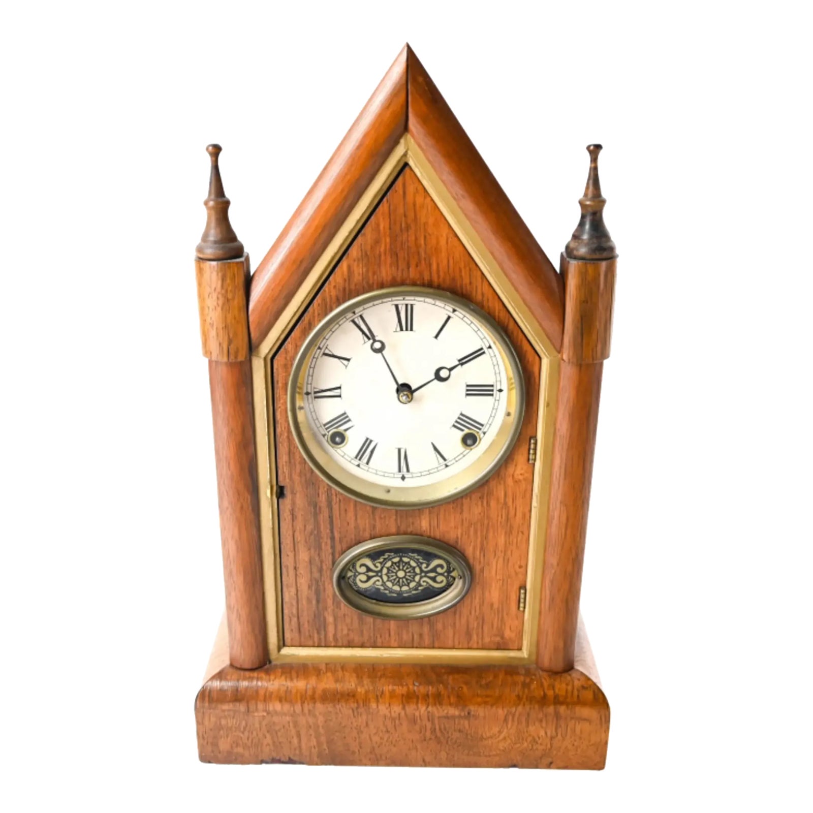 Antique Wood Gothic Steeple Mantle Clock | Chairish