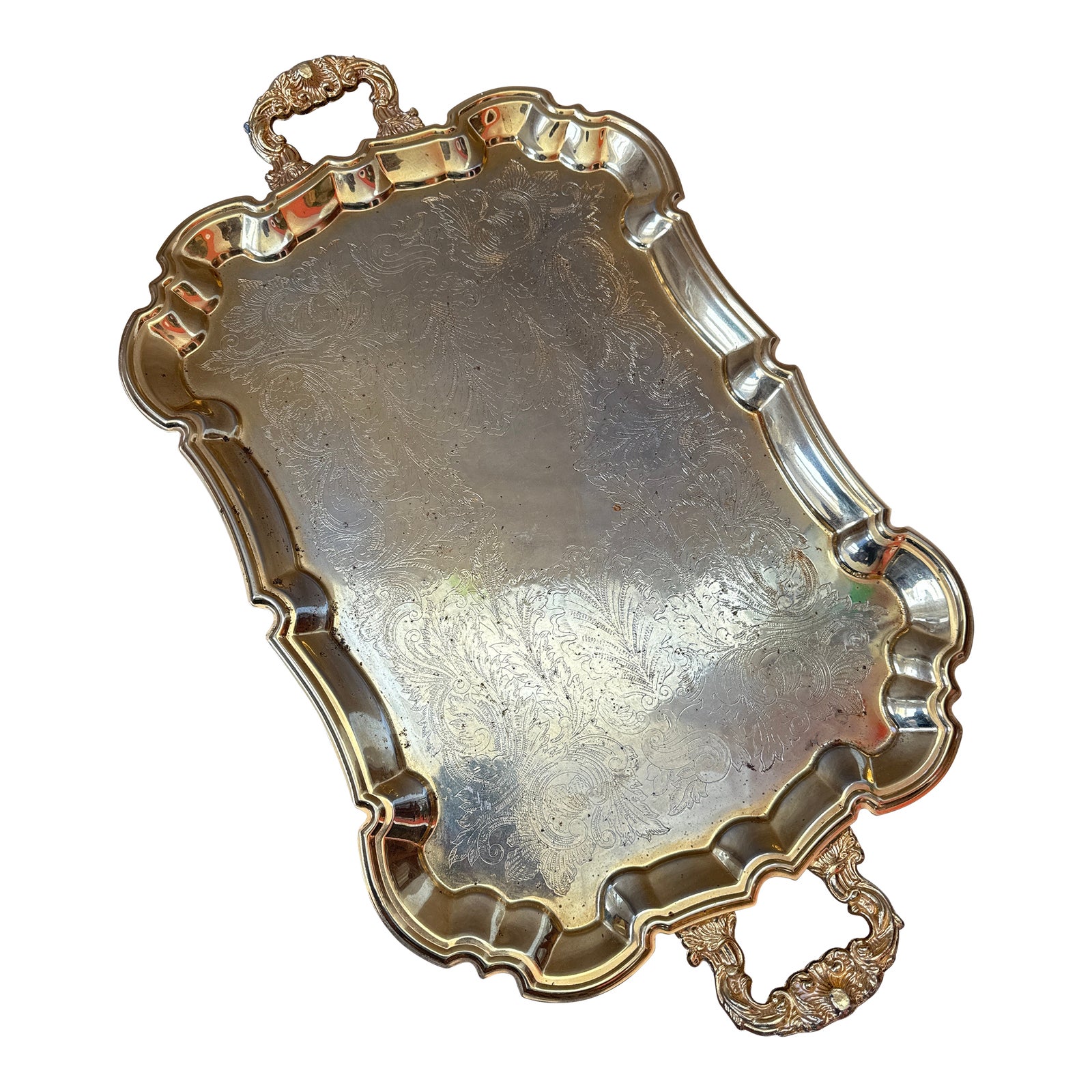 Vintage Ornate Gold Plated Butler’s Serving Tray | Chairish