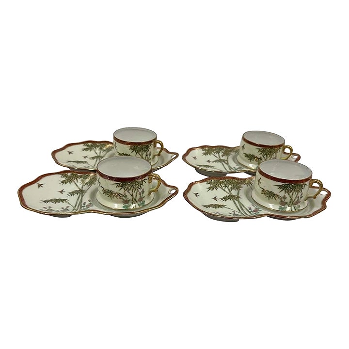 Early 20th Century Japanese Kutani Egg Shell Tea Cup and Snack Plates ...