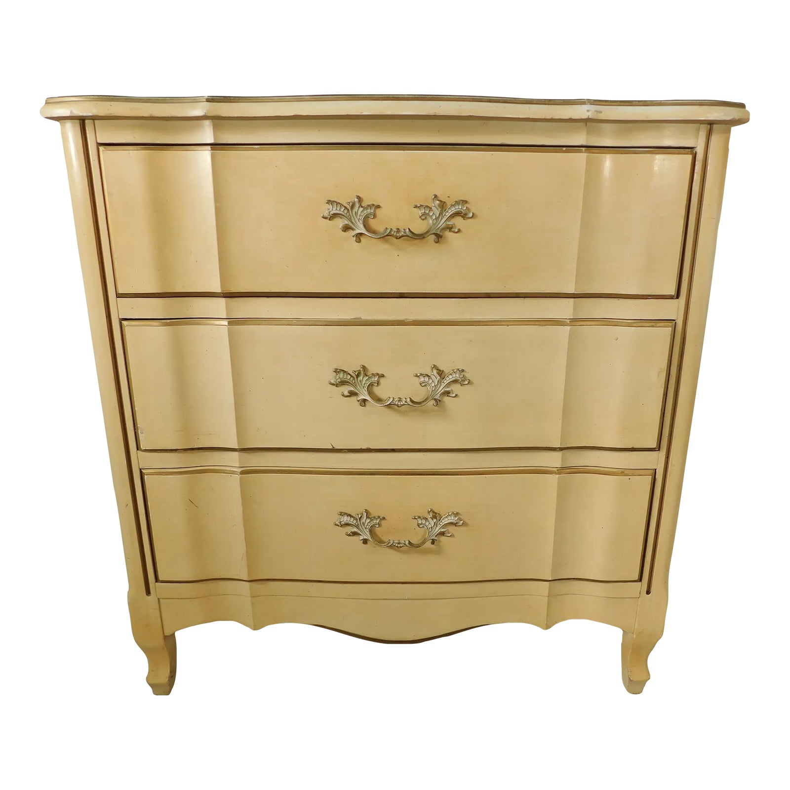 Vintage Mid Century French Provincial Yellow Solid Wood Three Drawer ...