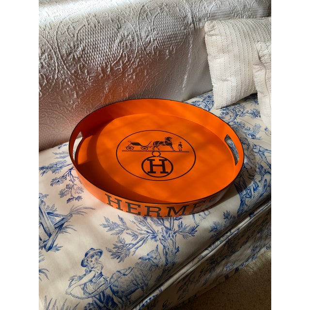 Orange Lacquered Hermes Inspired Bar Tray | Chairish