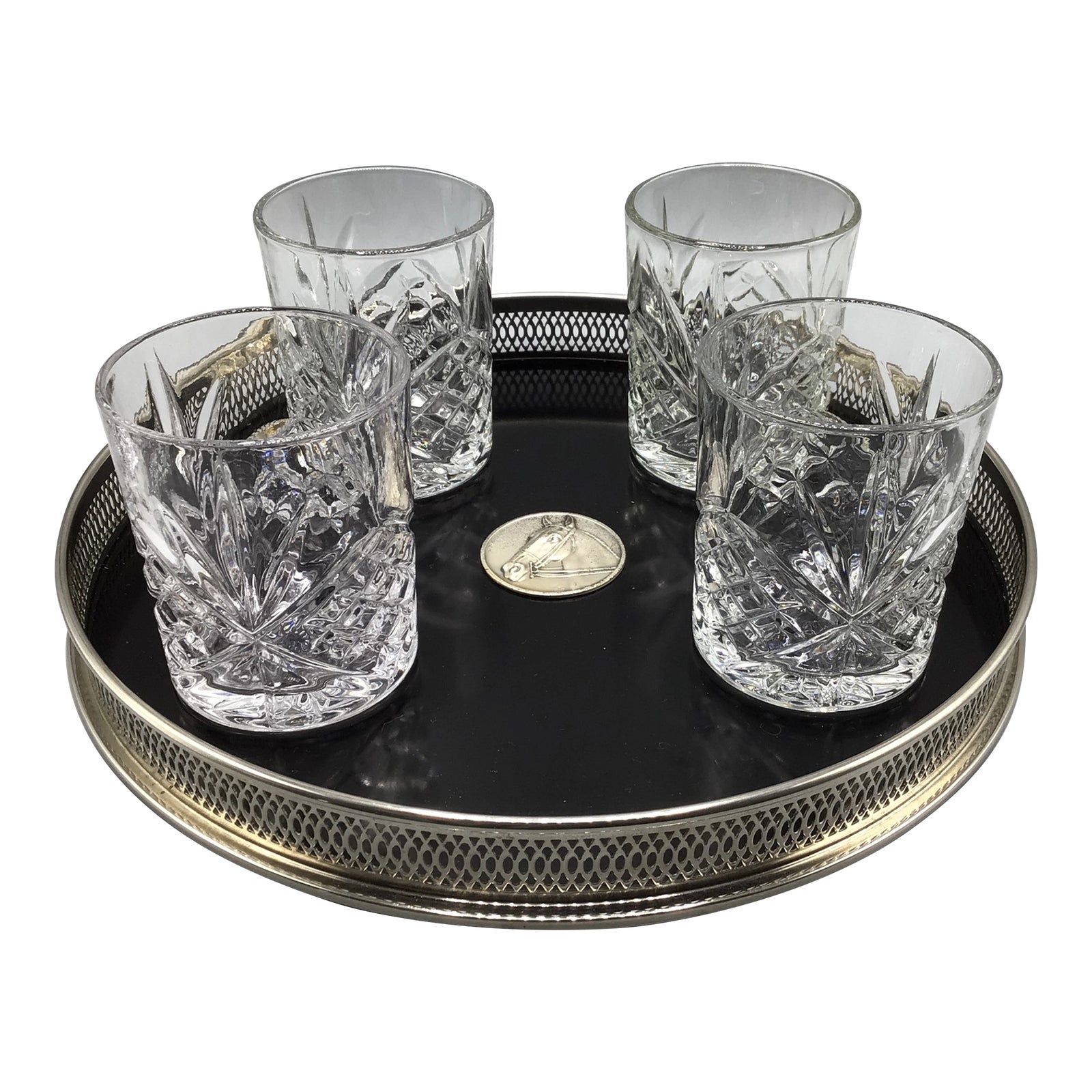 Vintage Black Formica and Silver Plated Equestrian Trophy Bar Tray With ...