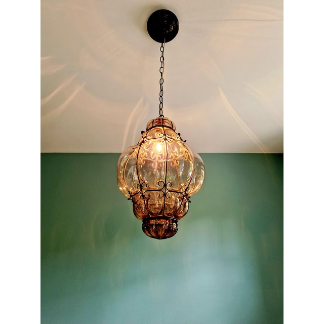 Large Mid-Century Venetian Pendant Light in Smoked Blown Murano Glass ...