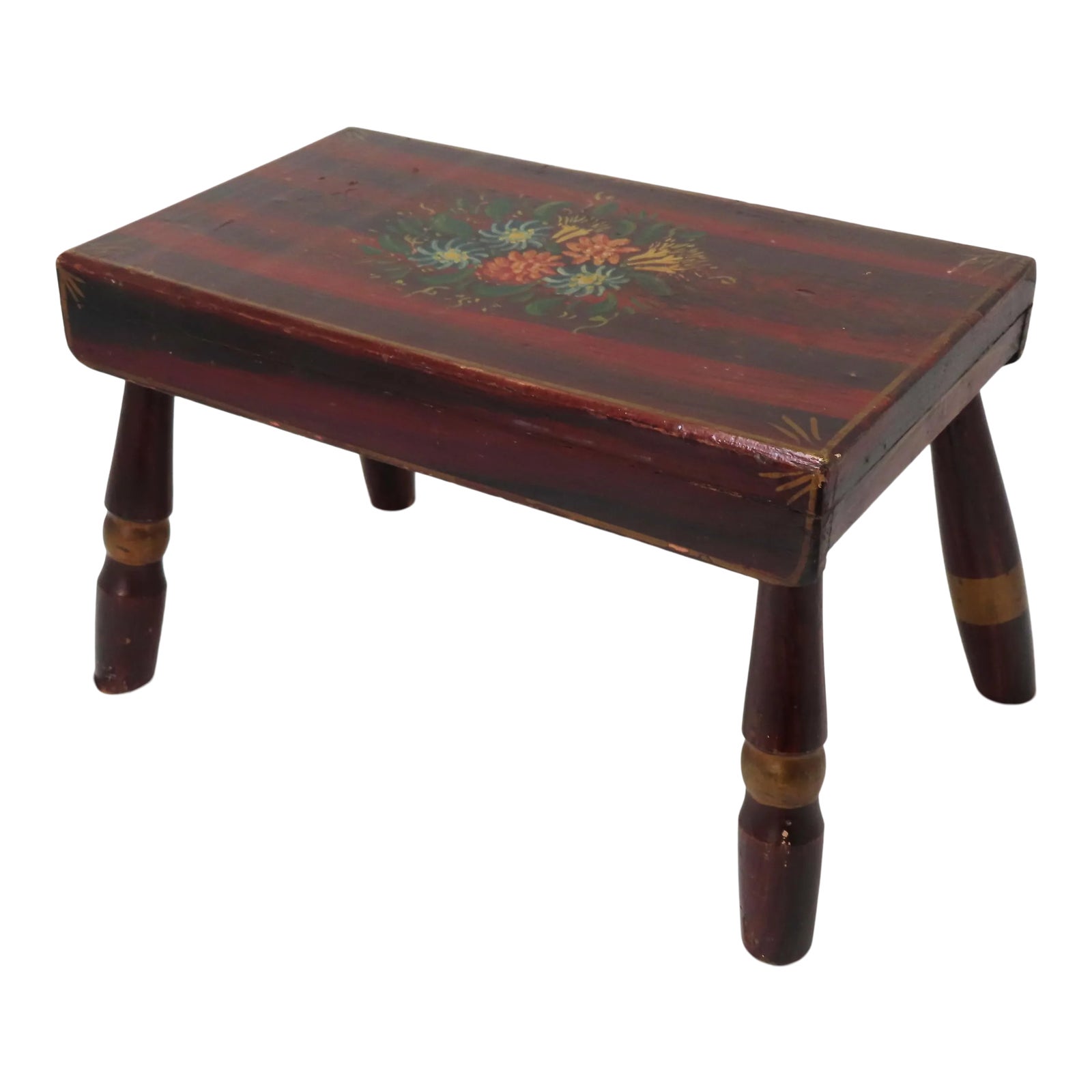 Antique American Faux Mahogany Grain Painted Foot Stool With Hand ...
