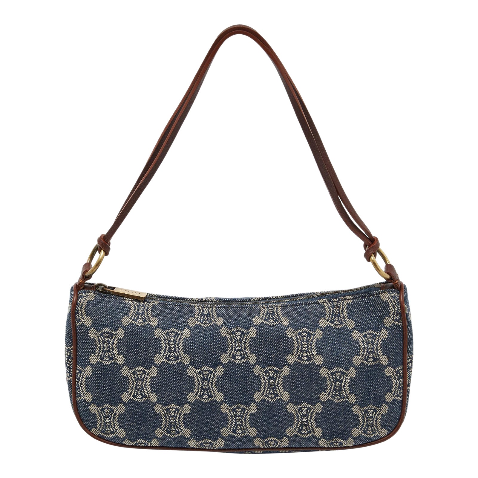 Celine Blue/Tan Macadam Canvas And Leather Vintage Baguette Bag | Chairish