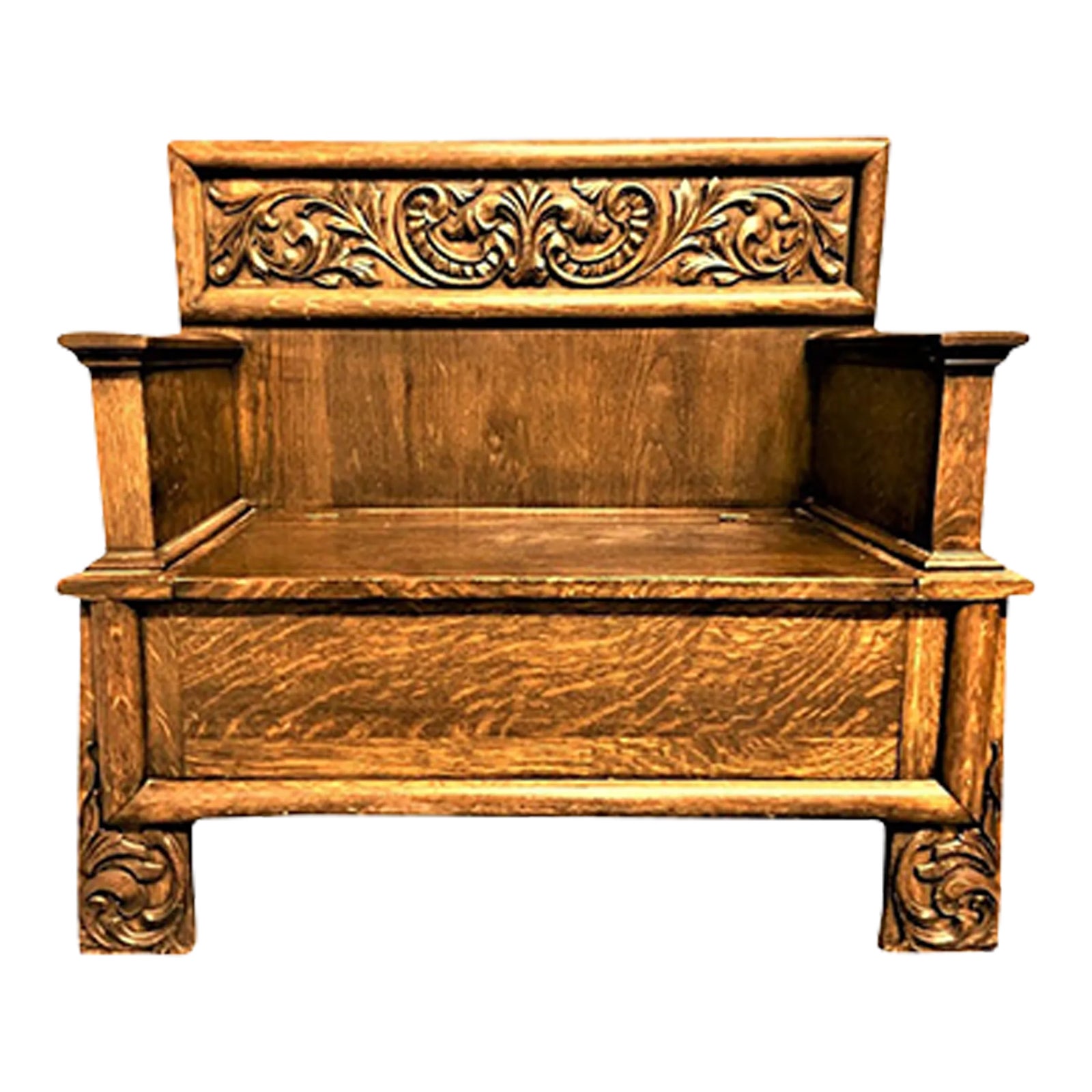 Antique William Morris Style English Arts & Crafts Movement Oak Carved ...