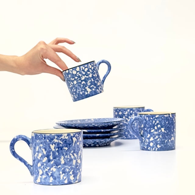 Mid-Century Stangl Town & Country Spongeware Cups & Saucers - Set of 4 ...