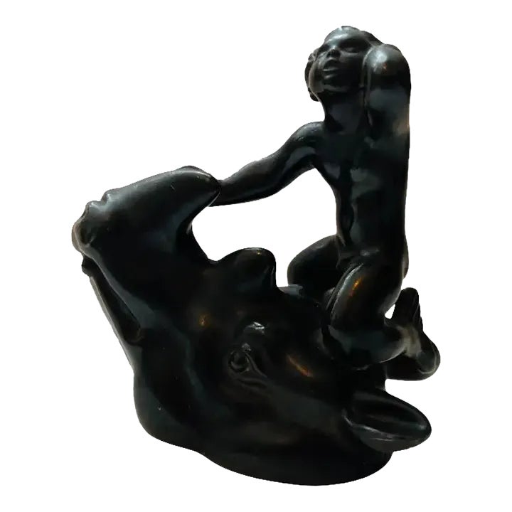 Just Andersen Rhino Merman Sculpture Paperweight Art Deco, 1920 | Chairish