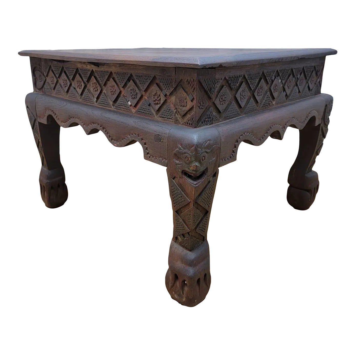 1900s Antique East Indian Teak Wood Square Side Table With Carved Legs ...