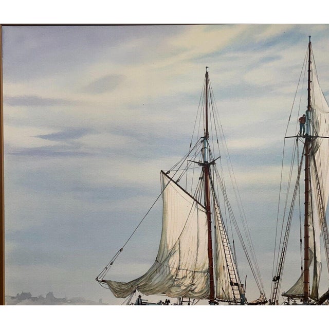 Vintage Original Jack Richard Wemp 'sailboats Boats in Mystic Harbor ...