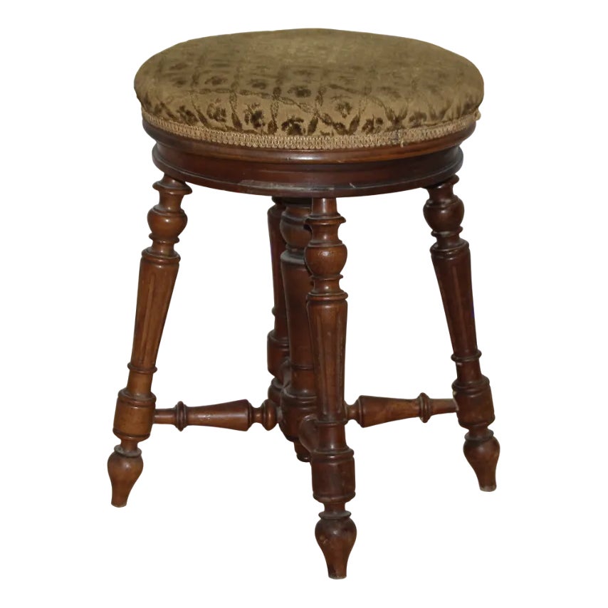 Adjustable Wood Round Piano Stool | Chairish