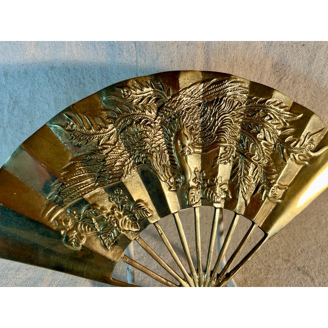 Mid 20th Century Decorative Brass Wall Fan With Phoenix Imagery | Chairish