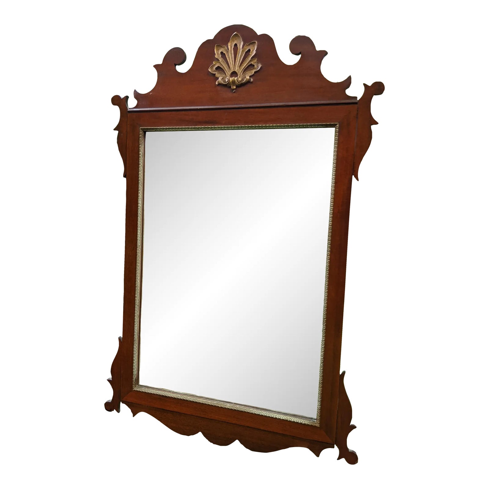 Vintage 1970s Mahogany Chippendale-Style 27x42" Wall Mirror W/Gilt ...