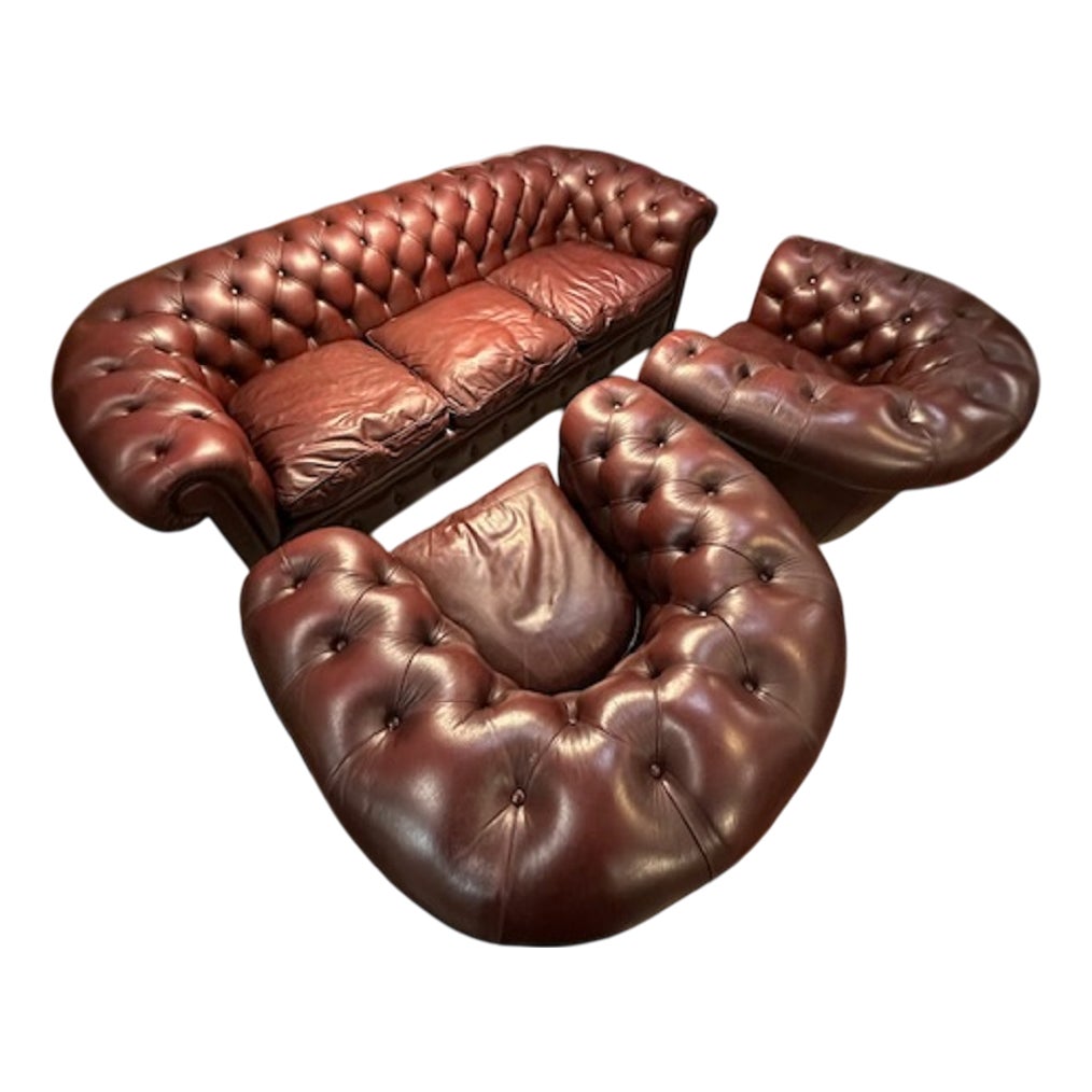 Chesterfield Sofa and Armchairs, 1950s, Set of 3 | Chairish