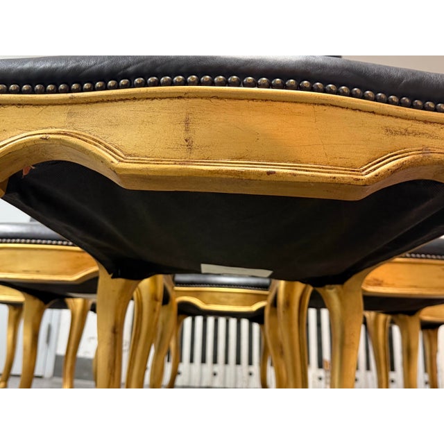 Ralph Lauren Home Duke Dining Side Chairs in Black Leather With Gold ...