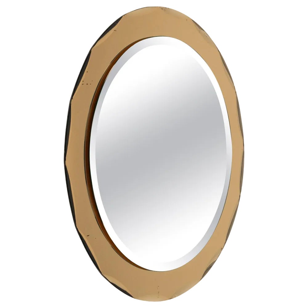 Mid-Century Round Yellow Wall Mirror attributed to Metalvetro Galvorame ...