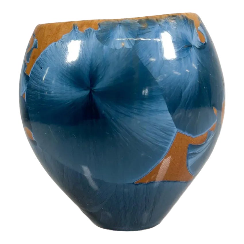 1970s Psychedelic Pottery Art Blue & Orange Petite Crystalline Vase ...