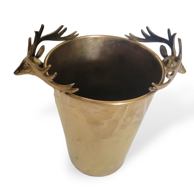 Antique Stag Head Ice Bucket Brass Vase Wine Bucket | Chairish