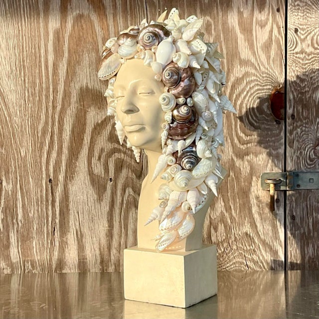 Vintage Coastal Plaster Shell Bust of Woman | Chairish