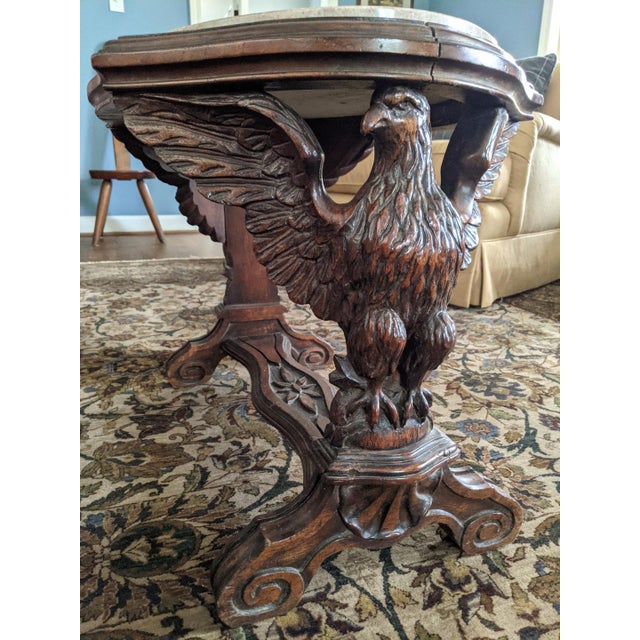 Early 20th Century Hand Carved Wooden Bald Eagle Tea Table With Marble ...