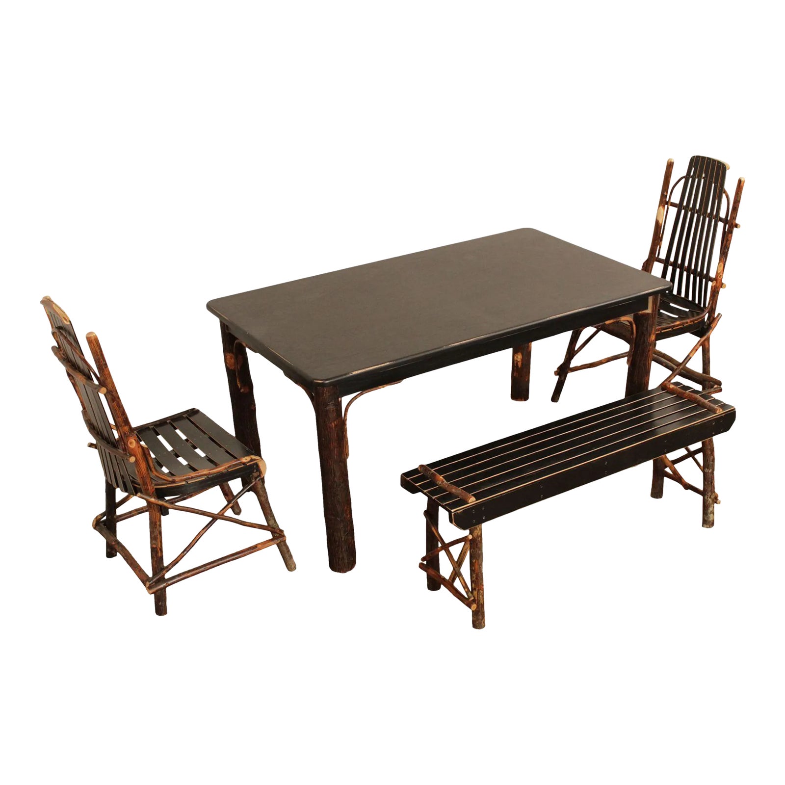 Late 20th Century Adirondack Style Rustic Wood Dining Set - 4 Pieces ...