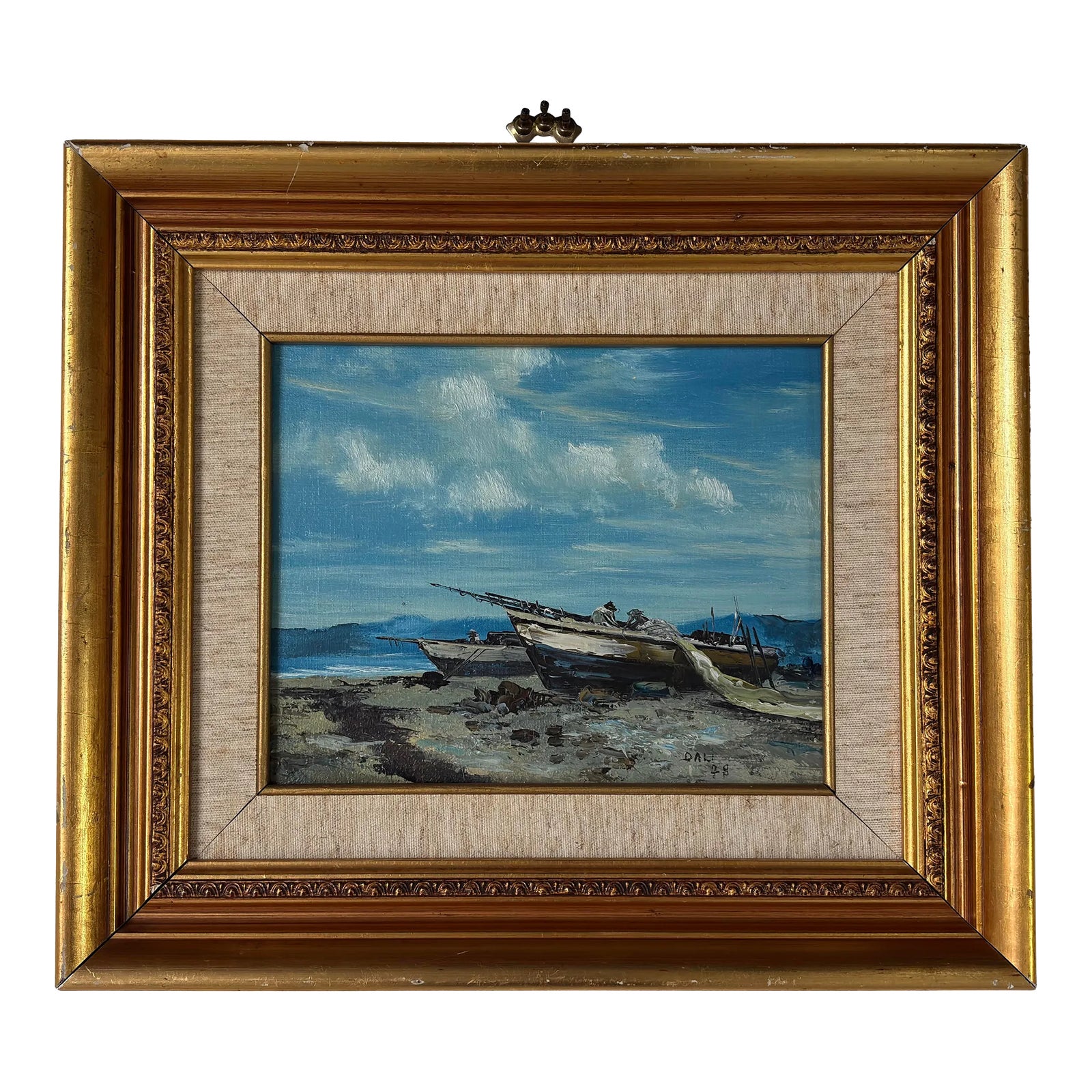 1970's Vintage Dali “Beached Boats by the Shore” Oil on Canvas Painting ...