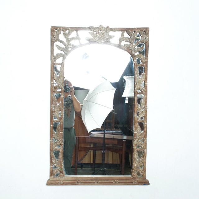 1960s Vintage Wall Mirror in Scrolling Floral Leaf Hand Carved Wood ...