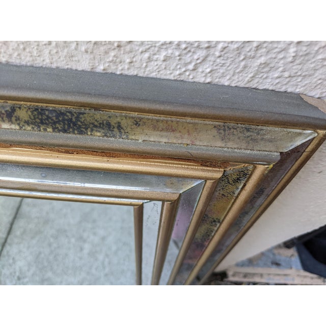 1970s Large Gold and Faux Mirrored Tortoise Framed Wall Mirror | Chairish