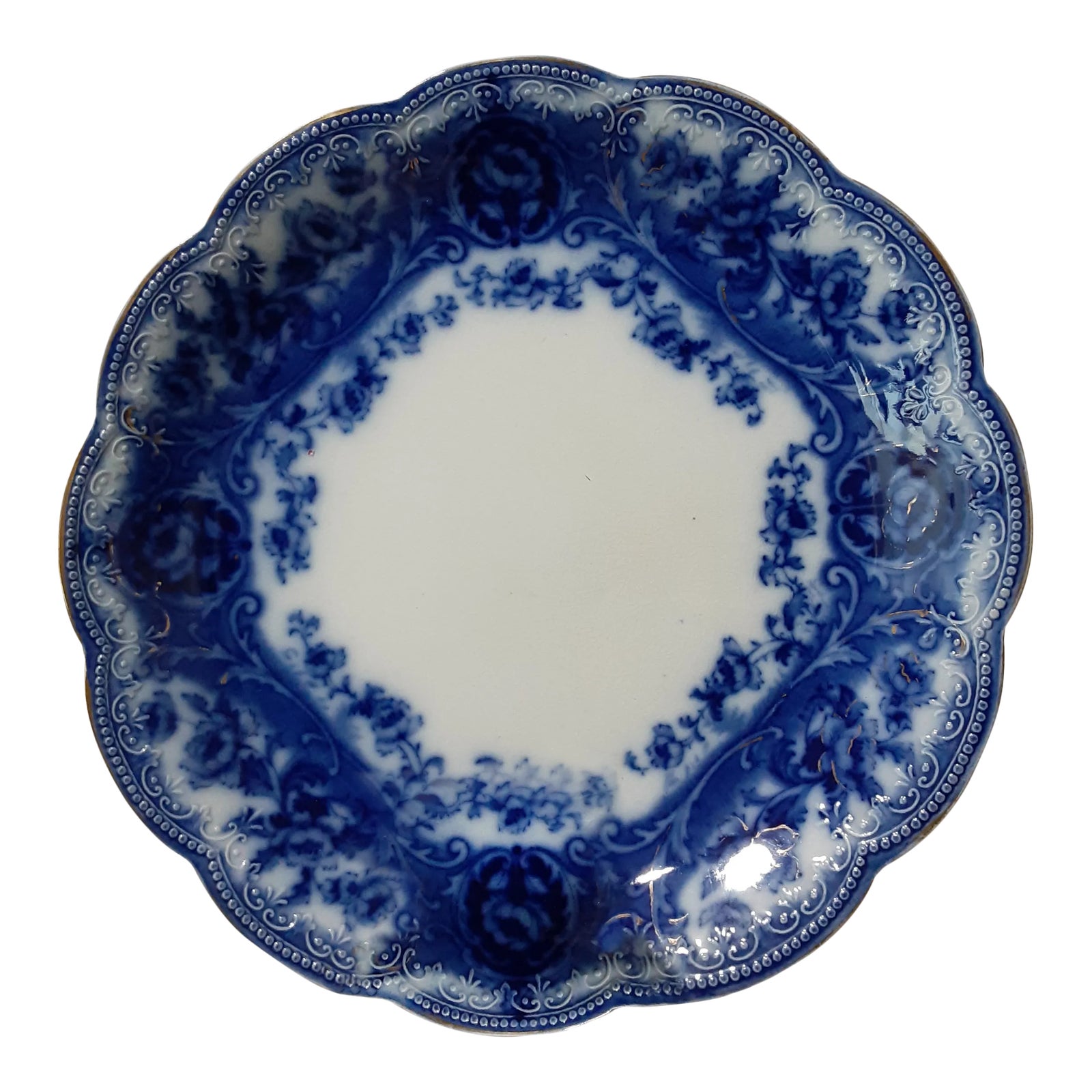 19th Century Wedgewood Flow Blue Scalloped Plate | Chairish