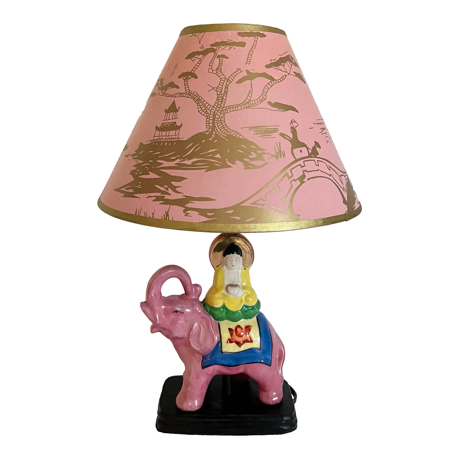 Porcelain Elephant Lamp & Shade, C1940 | Chairish