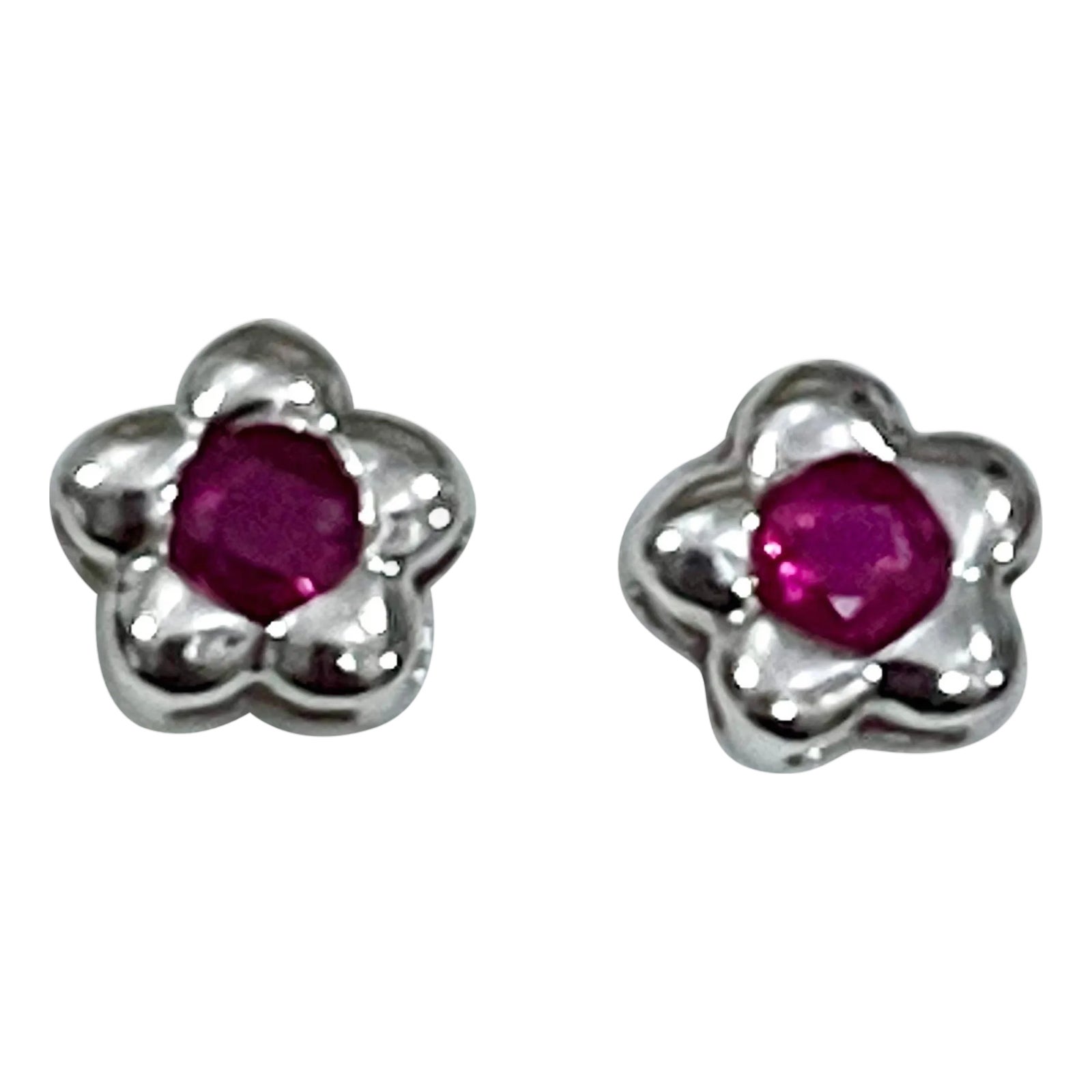 1 Carat Natural Round Ruby Stud Earrings 14 Karat White Gold, Post Back ...