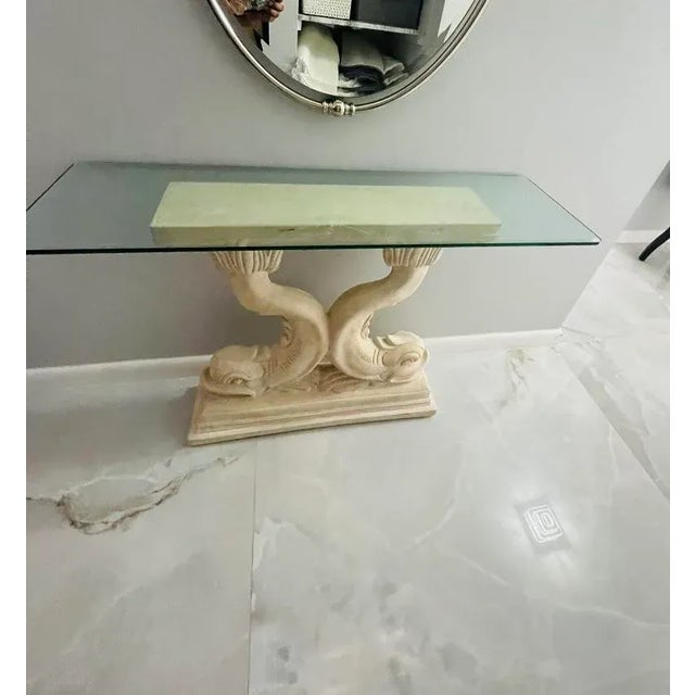 1980s Hollywood Regency Koi Fish Console Table With Glass Top | Chairish
