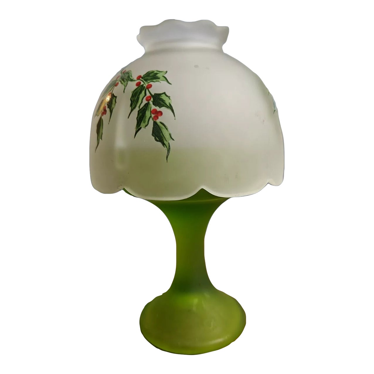 Vintage Westmoreland Holly Berry Green & Clear Satin Glass Mini Candle ...