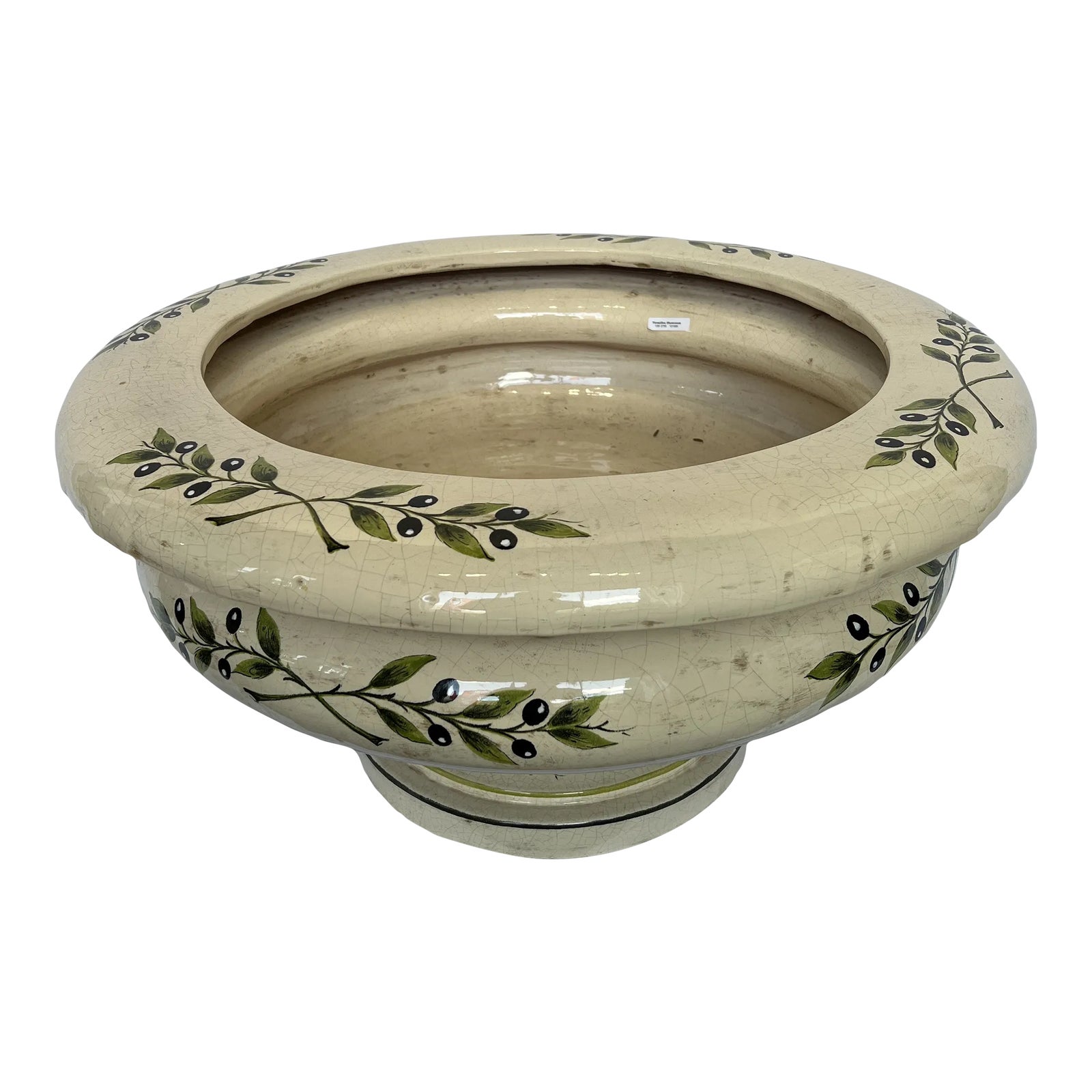 1990s Italian Hand Painted Ceramic Planter Featuring Olive Flowers ...