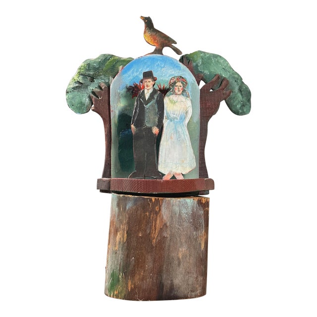Vintage Folk Art Polychrome Hand Carved Dimensional Sculpture of Bride ...