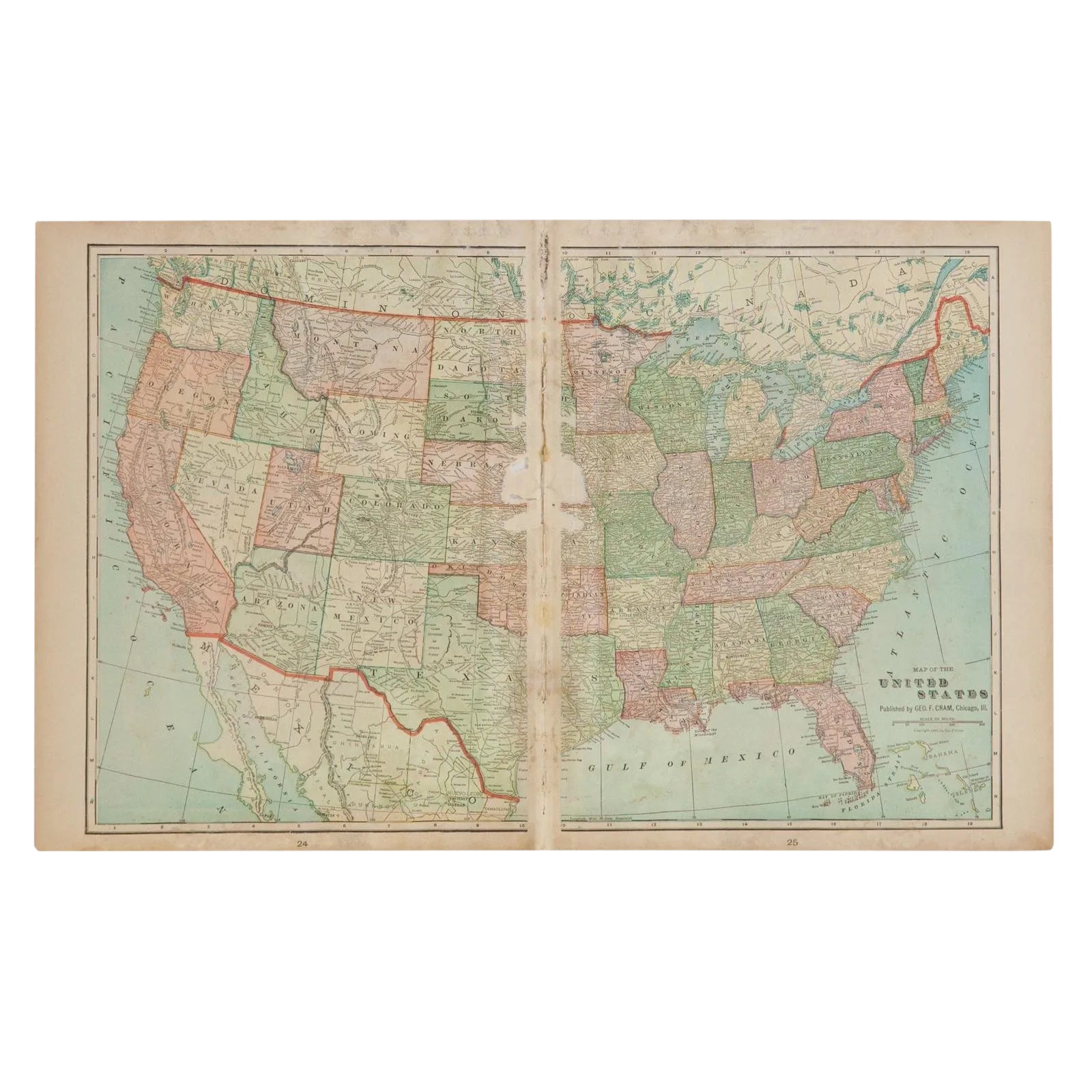 Cram's 1907 Map of United States of America | Chairish