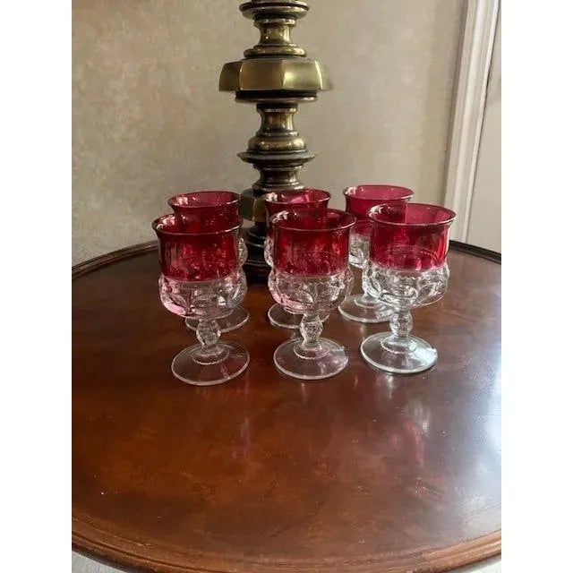 Mid-Century Kings Crown Ruby Red Thumbprint Cordial Glasses - Set of 6 ...