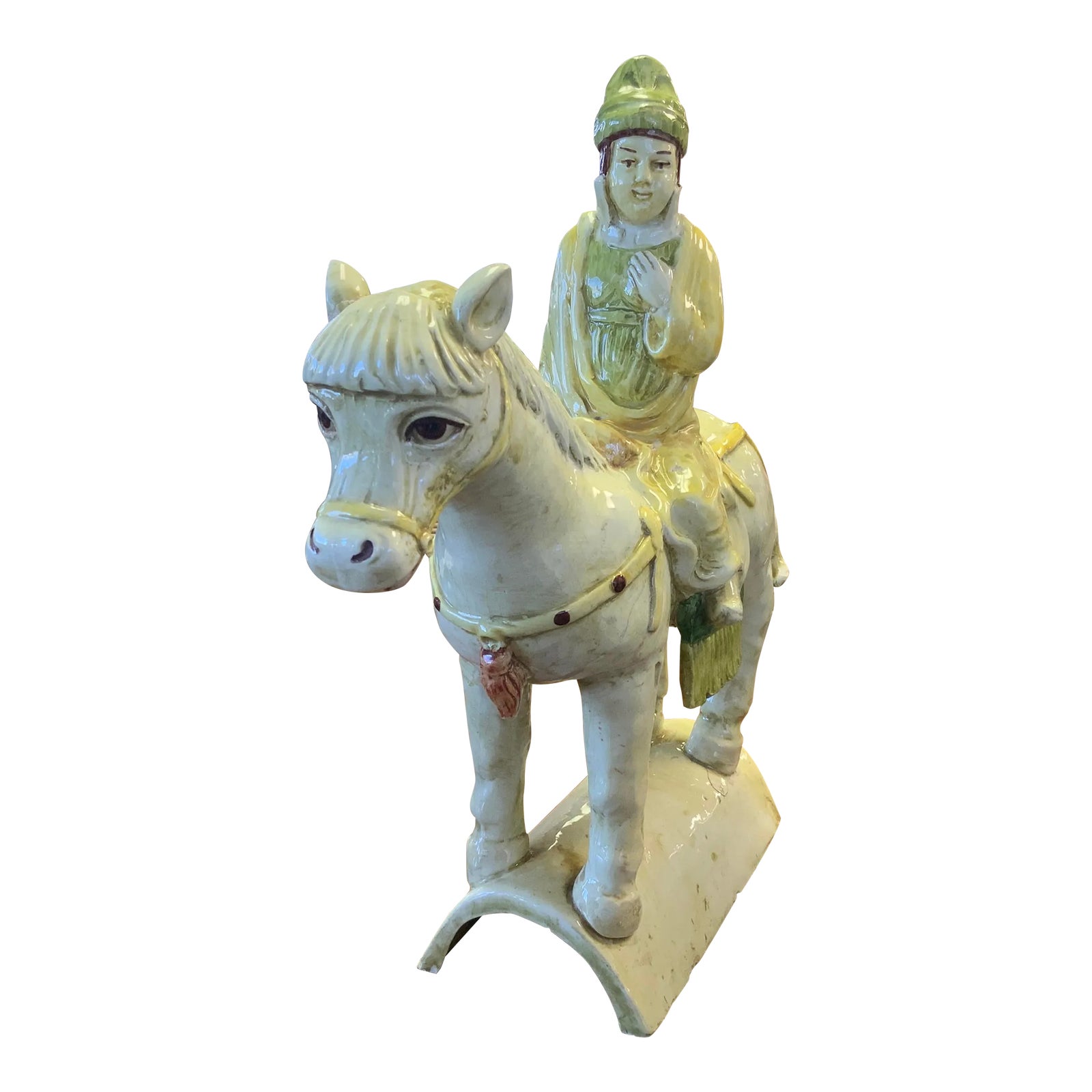 Late 20th Century Chinoiserie Ceramic Roof Tile Statue | Chairish