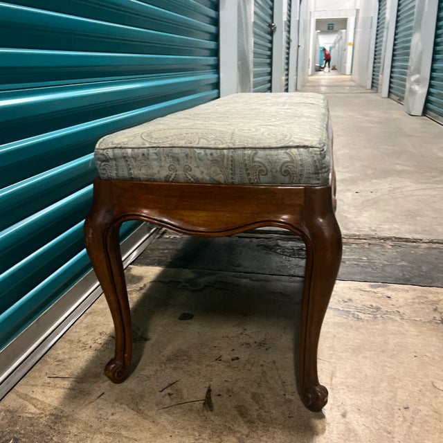 Late 20th Century Upholstered Carved Wood Bench | Chairish
