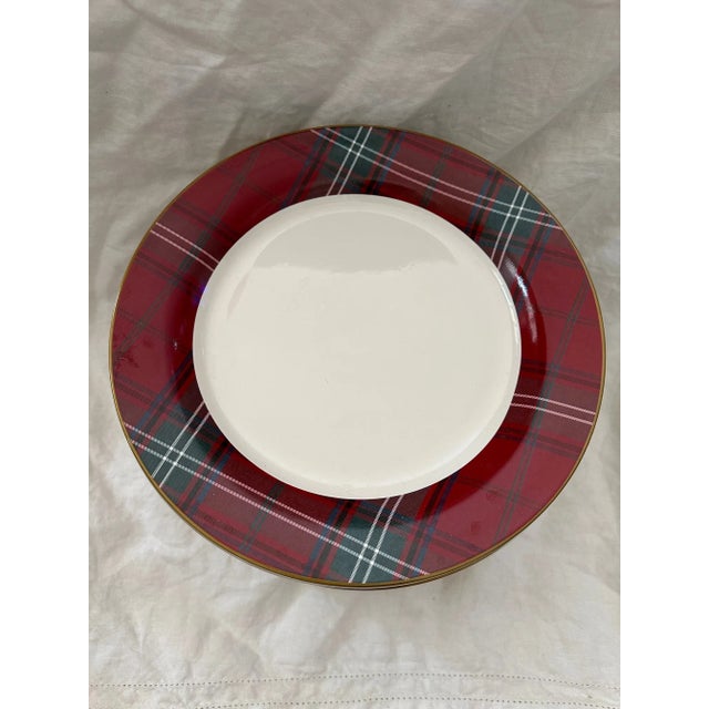 Williams Sonoma Red Tartan Plaid Dinner Plate-A Set | Chairish