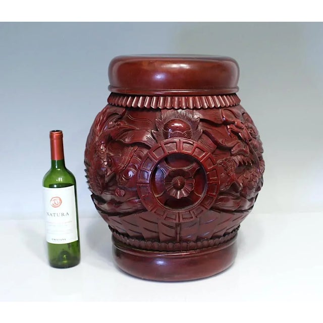 Chinese Red Lacquer Wood Rice Storage Barrels Containers / Dragon ...