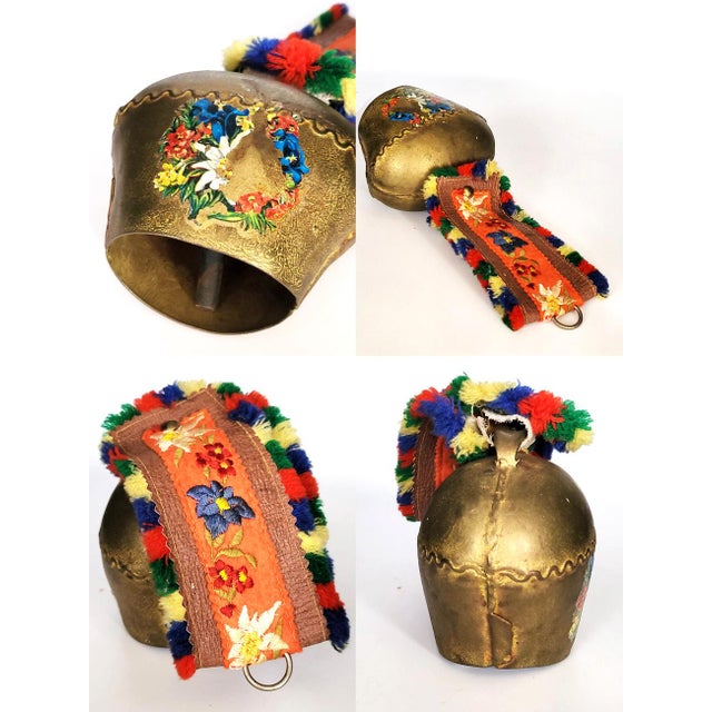 Vintage Alpine Cow Bell With Hand Painted Detail and Hand Embroidered ...