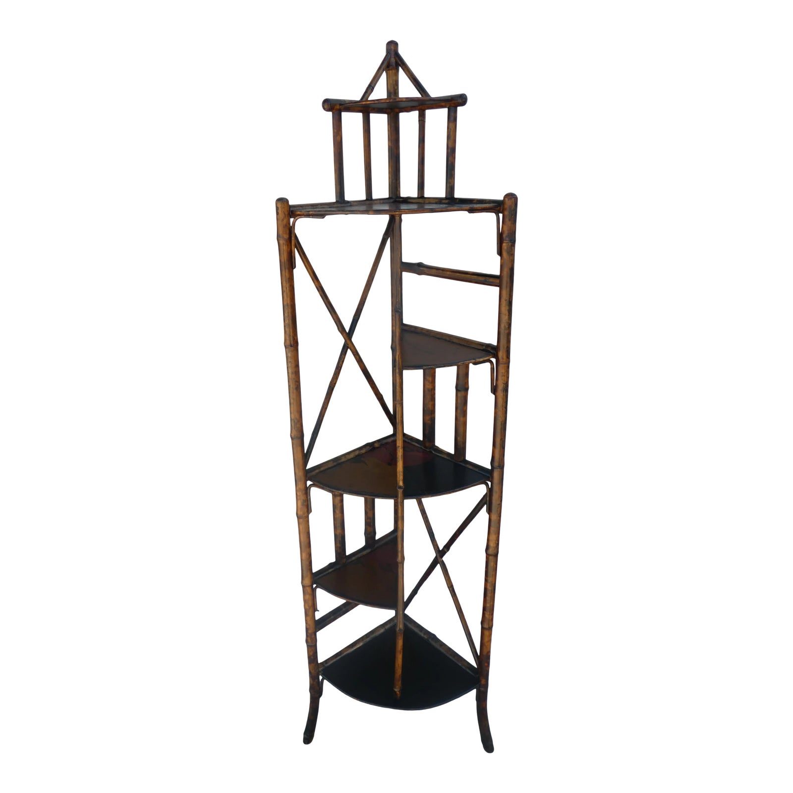 19th Century Victorian Bamboo Corner Etagere | Chairish
