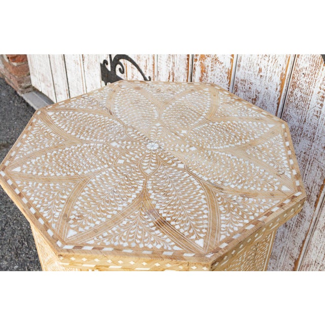 Enchanting Bleached Tall Inlaid End Table | Chairish