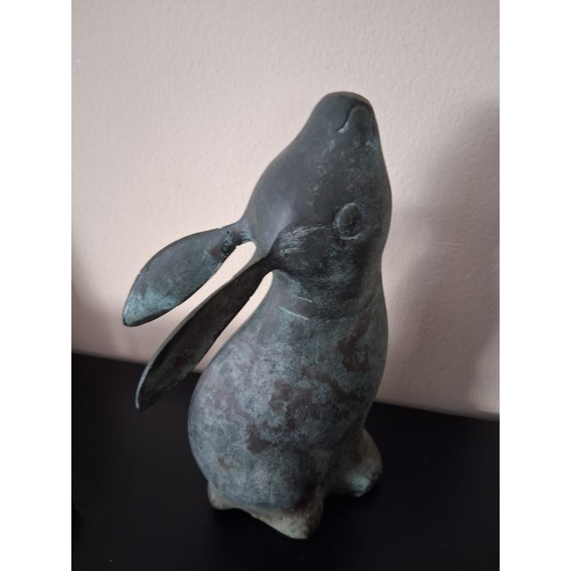 Vintage Bronze "Moon Gazing Rabbit" Statue | Chairish