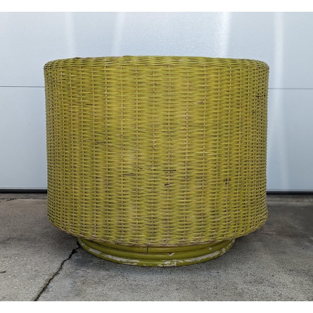 1960s Vintage Modern Wicker Barrel Swivel Lounge Chair | Chairish