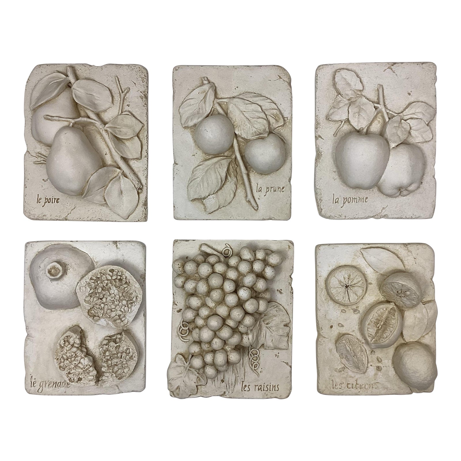 Vintage French Molded Plaster Fruit Plaques, Set of 6 | Chairish